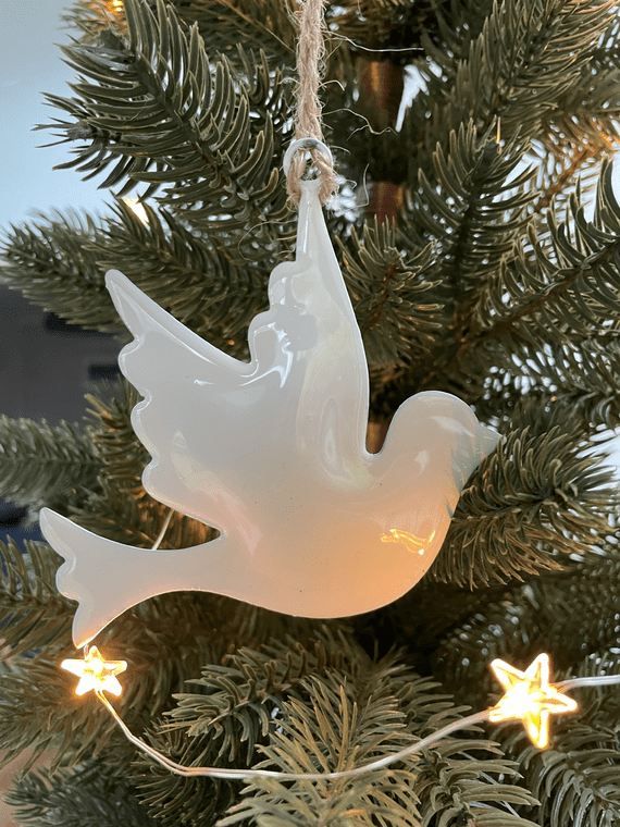 White Enamel Christmas Hanging Dove Decoration