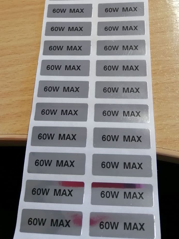 100 x 60 watt labels- wattage labels for lampshades