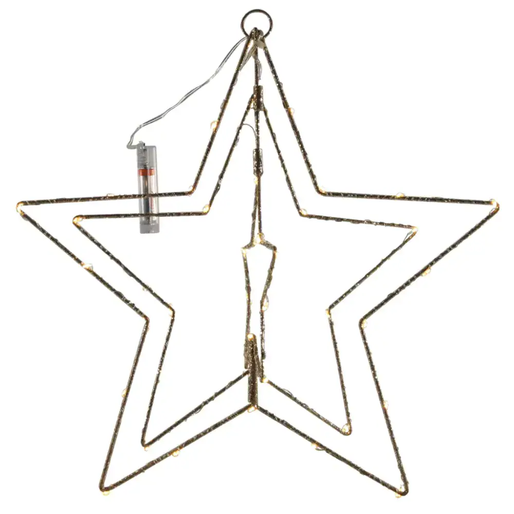 40cm 3D Christmas Star Decoration 50 LEDs + Timer - Gold | Dannells