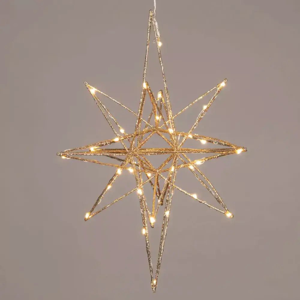 25cm Christmas Star Decoration with 25 LEDs and Timer - Champagne Gold ...
