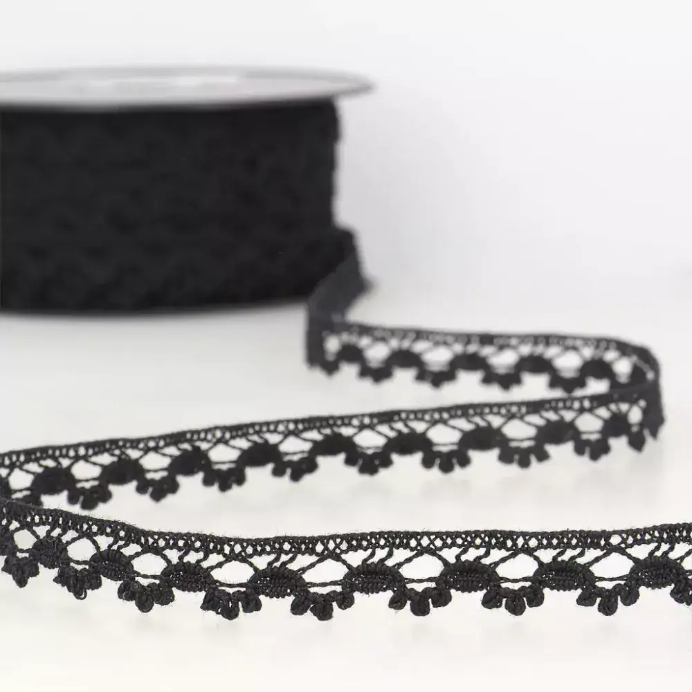 Cotton Lace Trim | Black | 30m x 5mm | Dannells