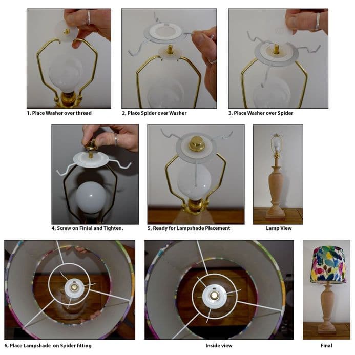 Duplex Lampshade Ring to Harp Finial Converter Adapter System