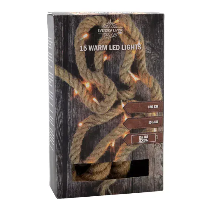 Jute Rope Battery Operated 15 LED String Lights 150cm | Dannells