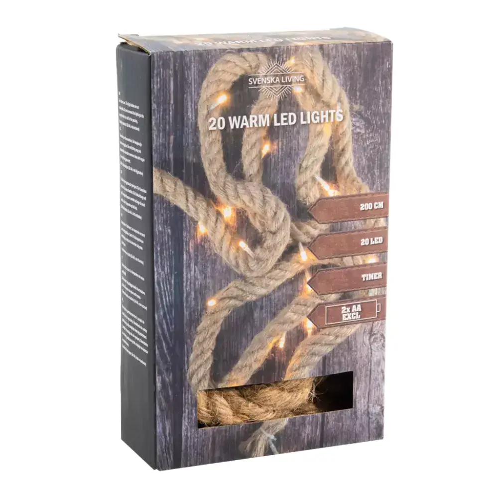 Jute Rope Battery Operated 20 LED String Lights - 2 Metre + Timer ...