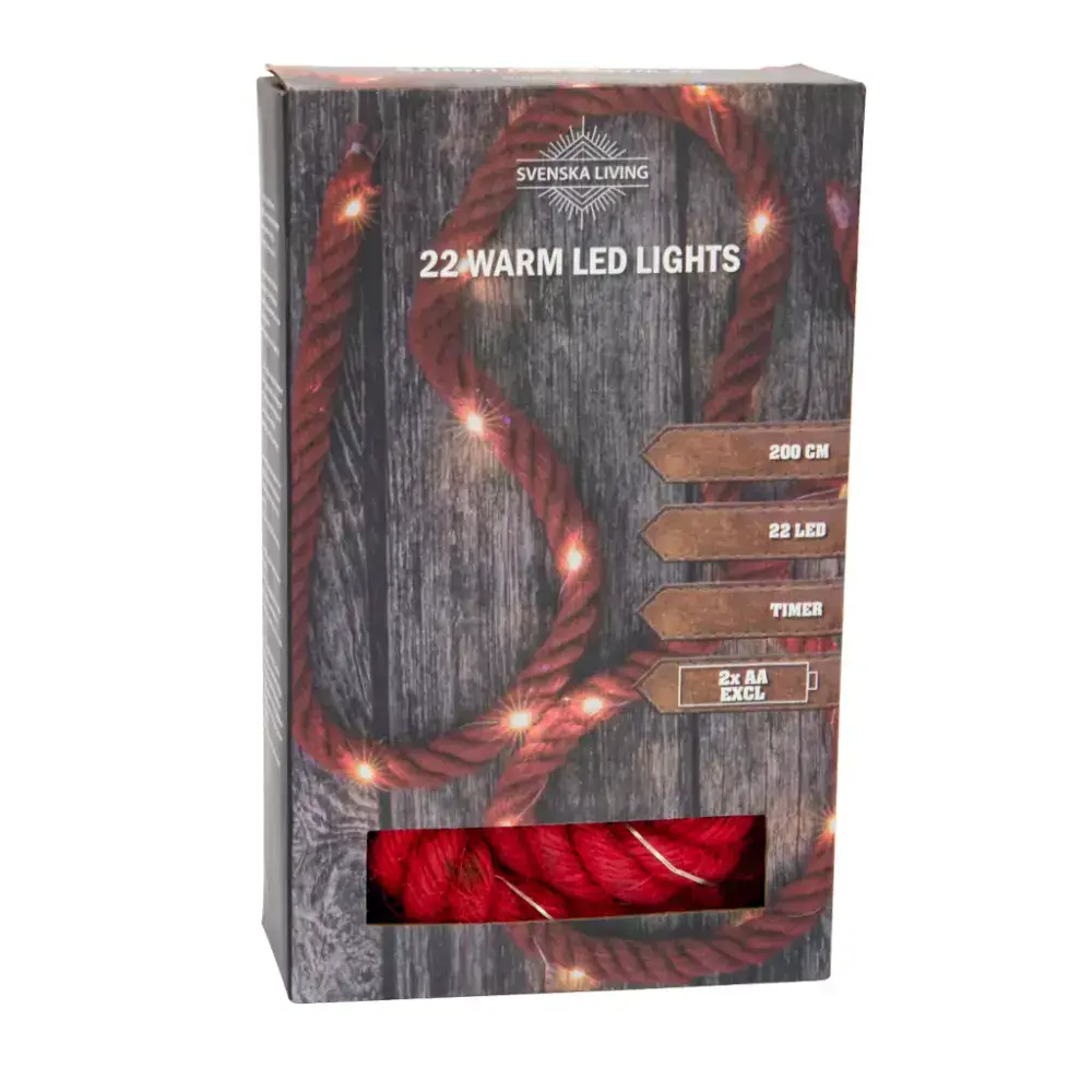 Jute Rope Red Battery Operated 22 LED String Lights 2 Metre + Timer ...