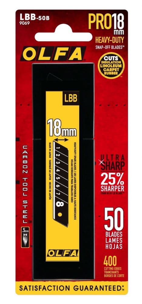 Olfa Excel Black Ultra Sharp Blade 18mm Pack of 50 OLF/LBB50B