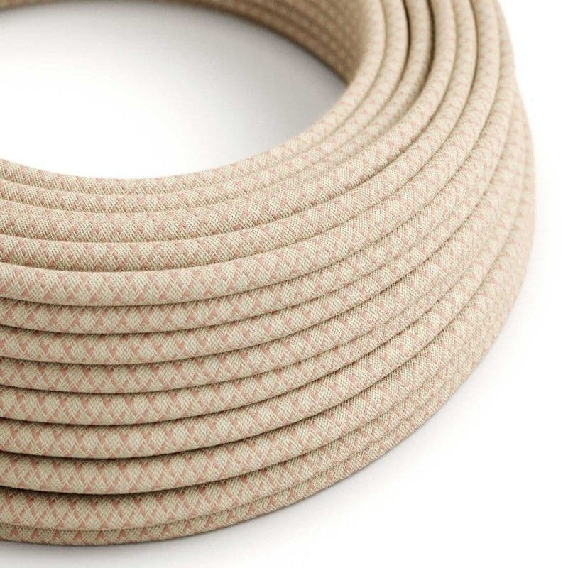Pink and Beige Criss-Cross 3-Core Textile Cable