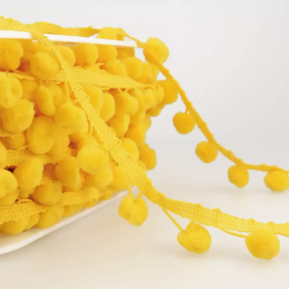 Pom Pom Trim | Lemon Yellow | 25m x 15mm | Dannells