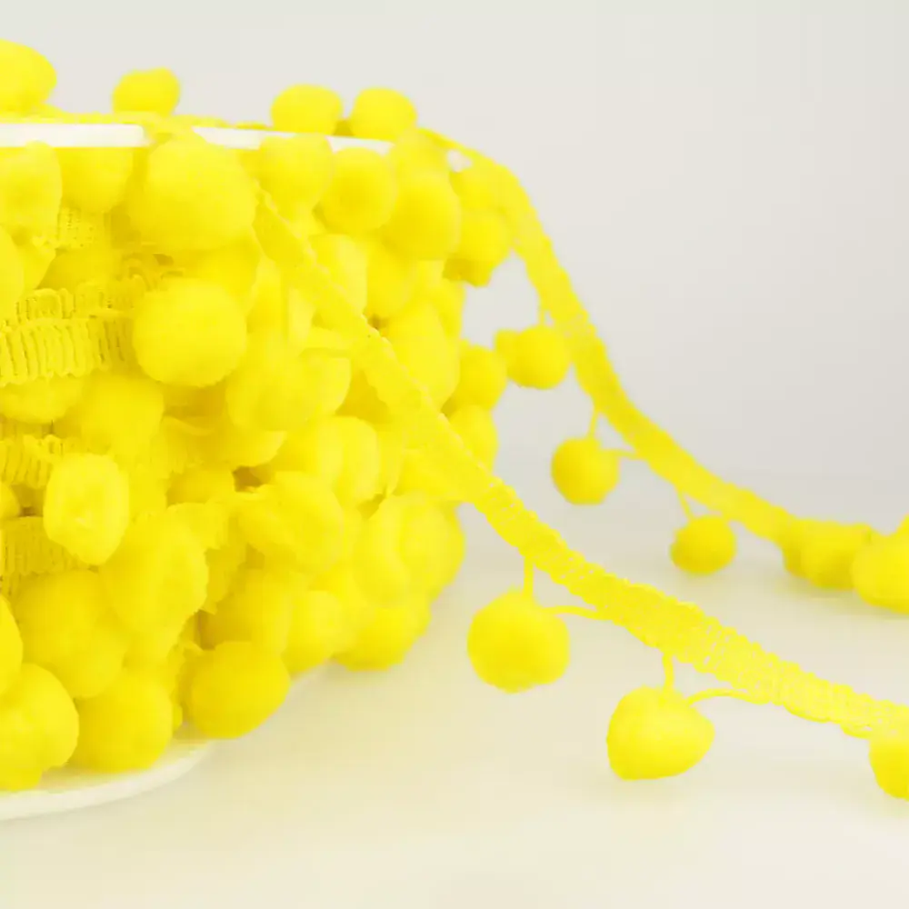 Pom Pom Trim | Neon Yellow | 25m x 15mm | Dannells