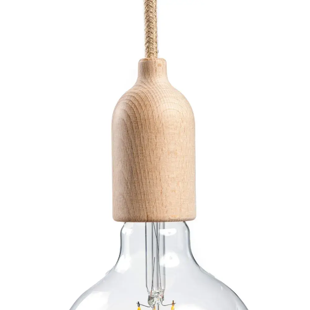 Wooden E27 Lamp Holder Kit With Concealed Cable Clamp - Neutral