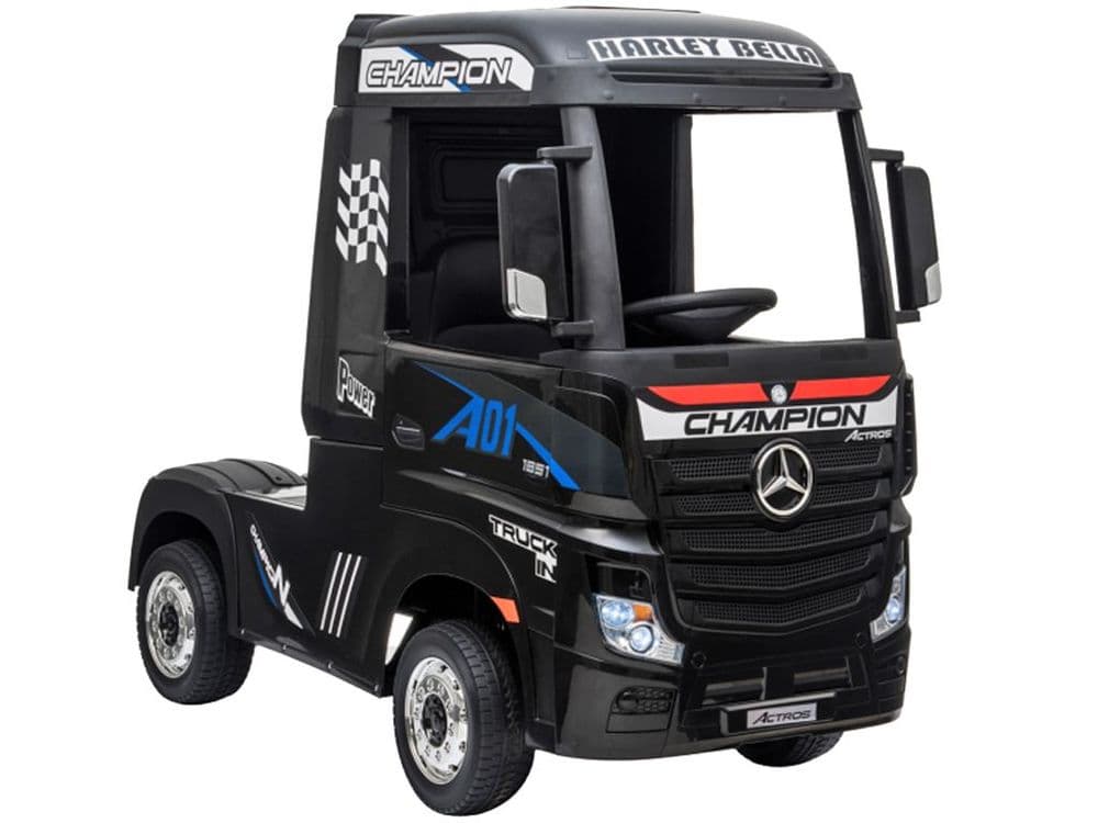 Mercedes Benz Actros Black | Kids Sit On & Ride In HGV Truck 12v ...