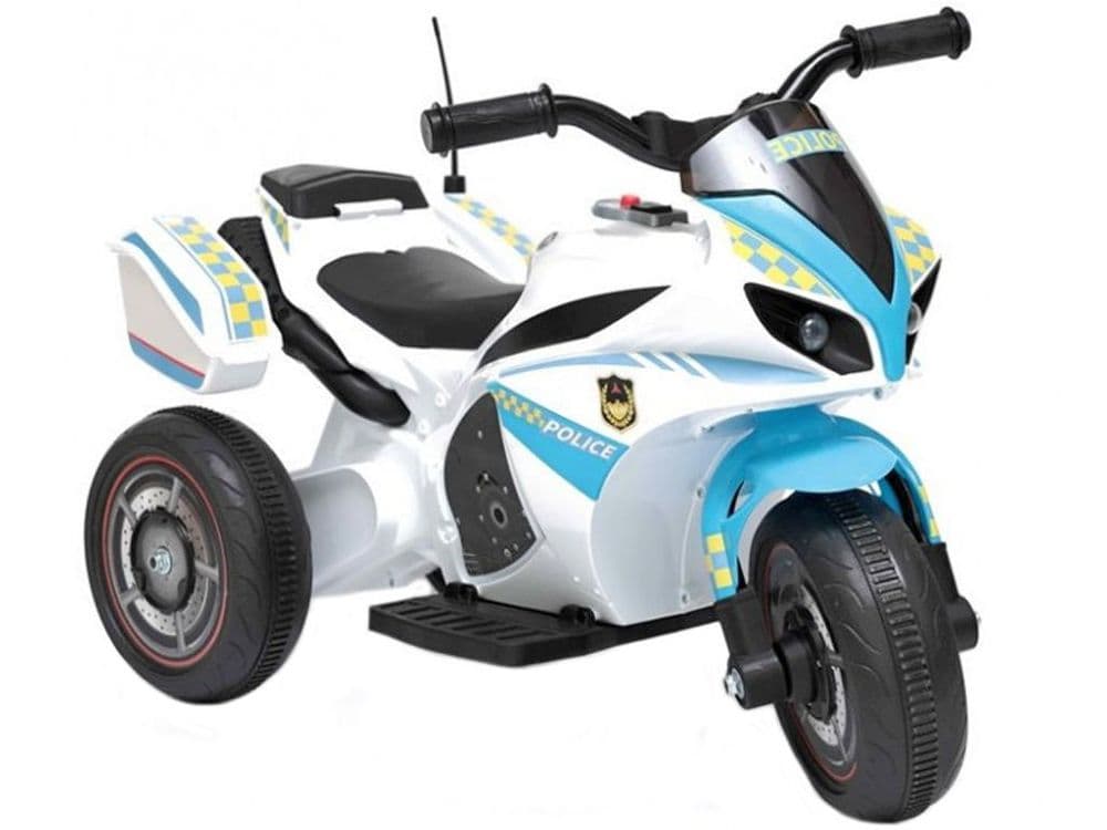 Police Trike White & Blue | 6v Electric Kids Ride On 3 Wheel Bike | TOY ...