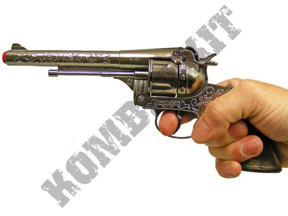 KOMBATKIT: 12 shot cap gonher western cowboy cowgirl toy gun silver metal