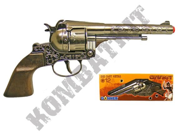 KOMBATKIT: 12 shot cap gonher western cowboy cowgirl toy gun silver metal