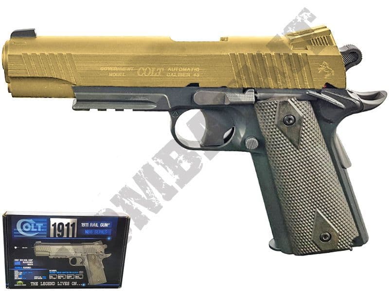 Colt 1911 Rail Airsoft Pistol | CO2 Gas BB Gun 2 Tone Gold | KOMBATKIT