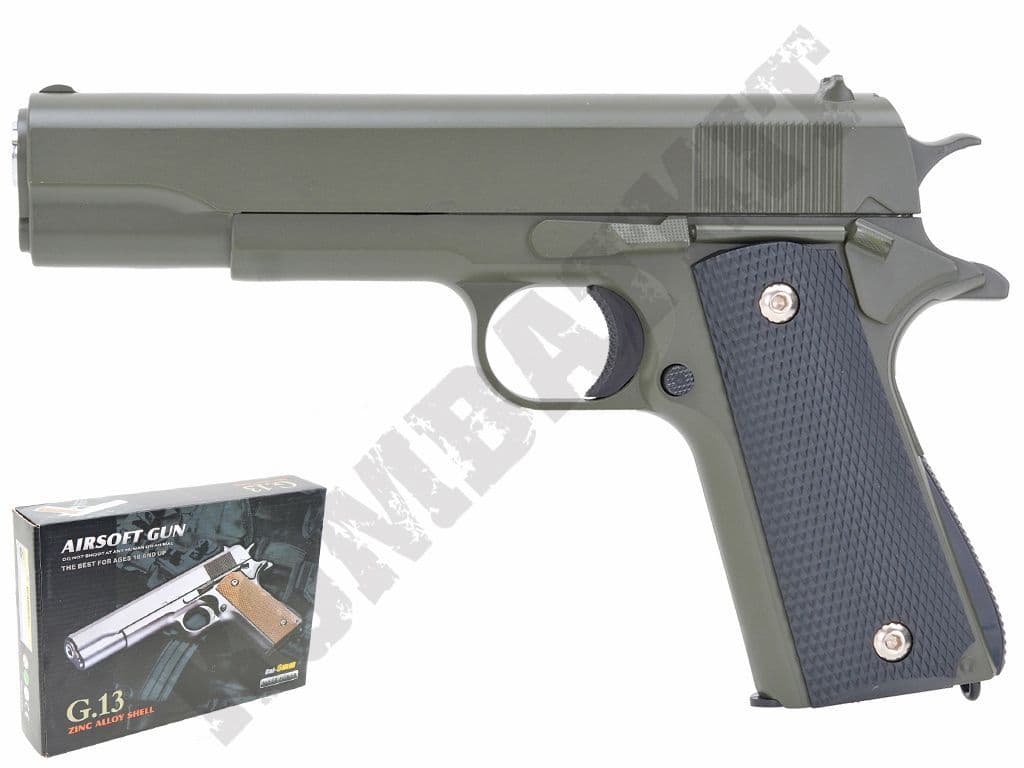 G13 BB Gun 1911 spring airsoft pistol green 2 tone | Kombatkit