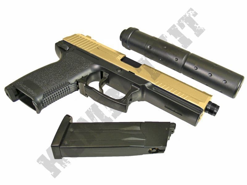 MK23 BB Gun | H&K Replica Airsoft Gas Pistol 2 Tone Gold Black | KOMBATKIT