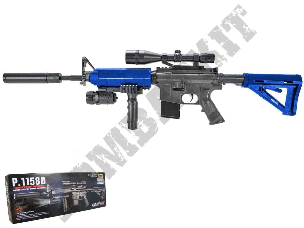 P1158 BB Gun M16 Spring Airsoft Rifle Black 2 Tone | Kombatkit