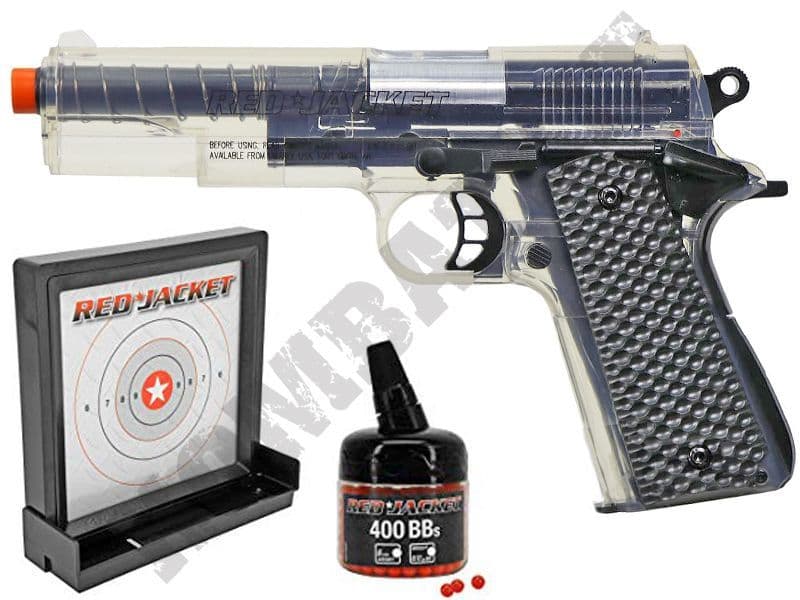1911 BB Gun + Target | Red Jacket official Spring Airsoft Pistol Clear ...