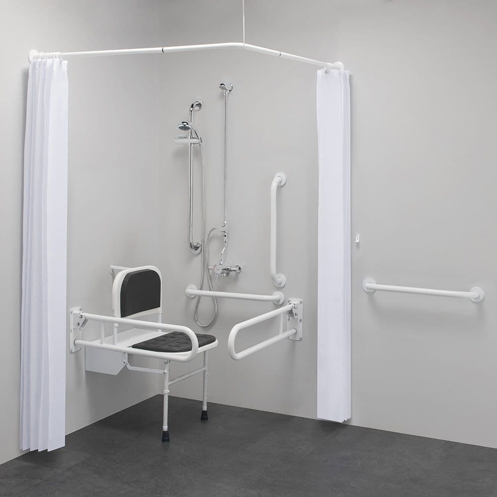 Budget DOC M Disabled Shower Room Pack With Exposed Valves & Curtains - White