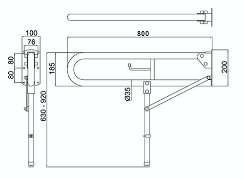 DTUK413 Budget 800mm Drop Down Arm with Support Leg