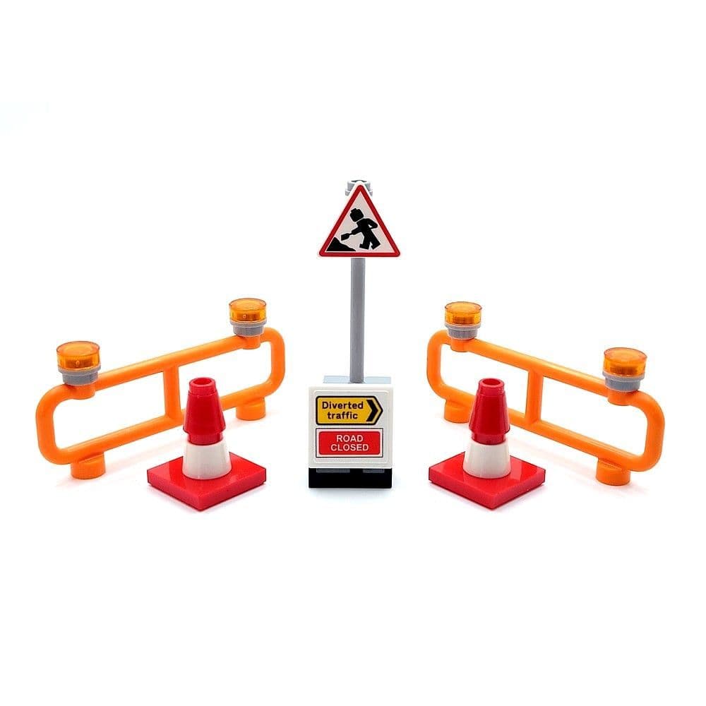 LEGO City Road Highway Construction Signs With Barriers And Traffic Cones
