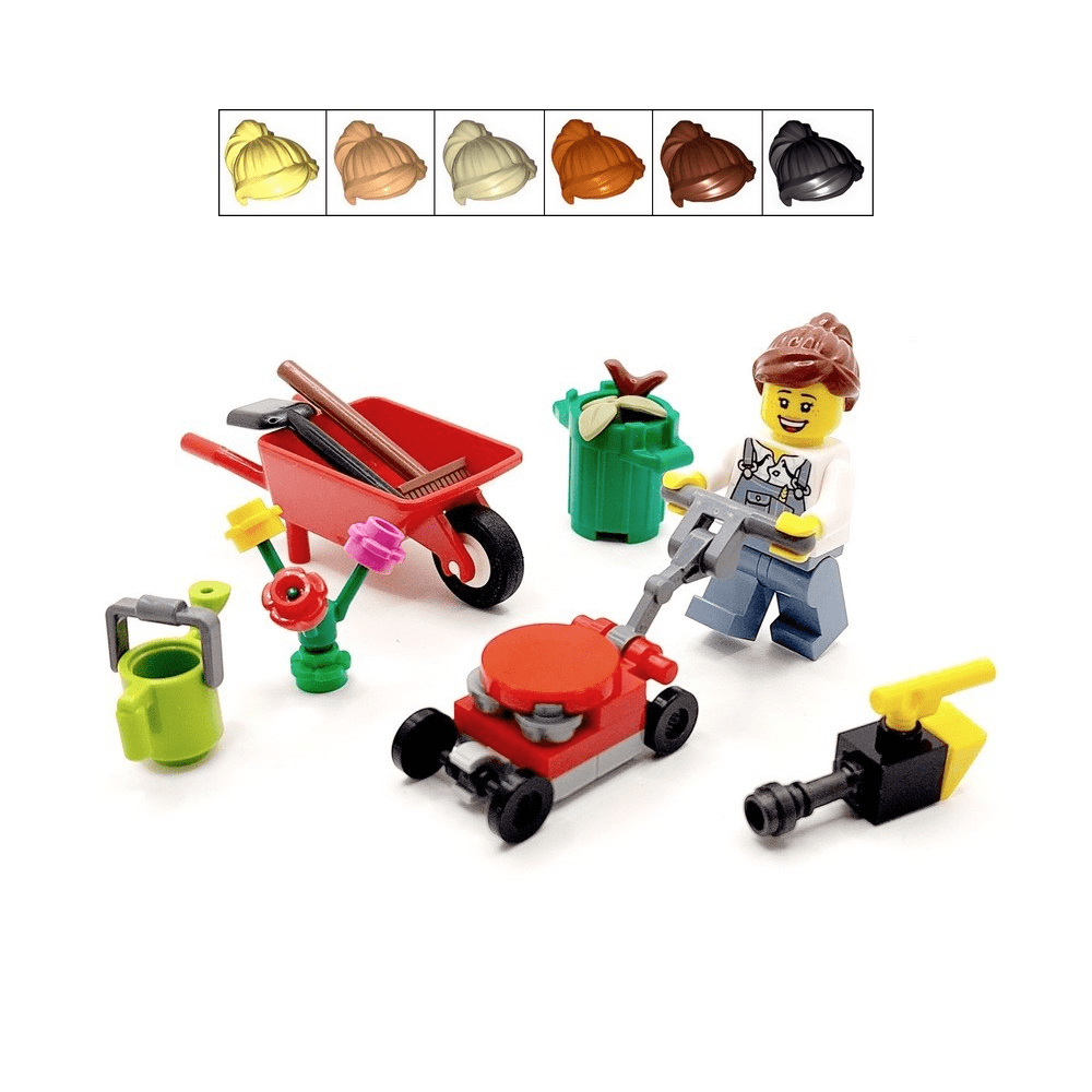 LEGO Gardening Gift Female Gardener Minifigure Lawn Mower Wheelbarrow ...