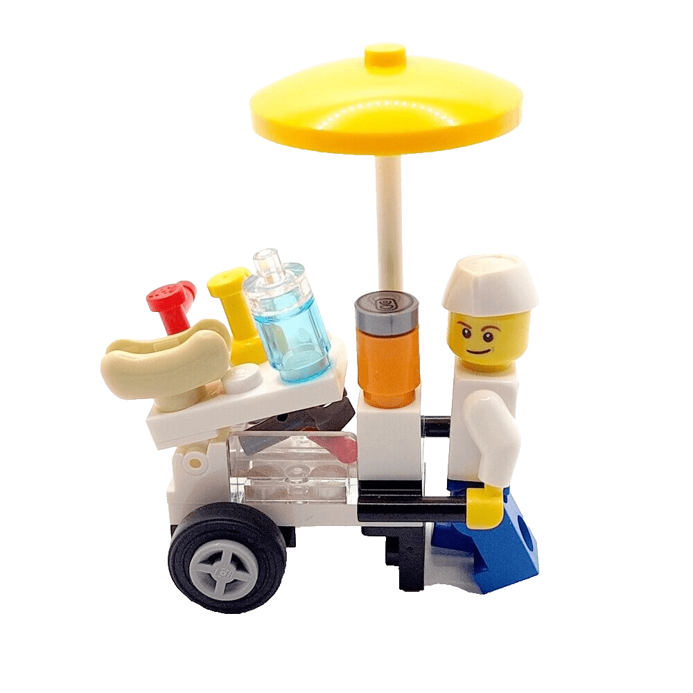LEGO Hot Dog Vendor Gift Food Stand Cart & Chef Cook Minifigure Funfair ...