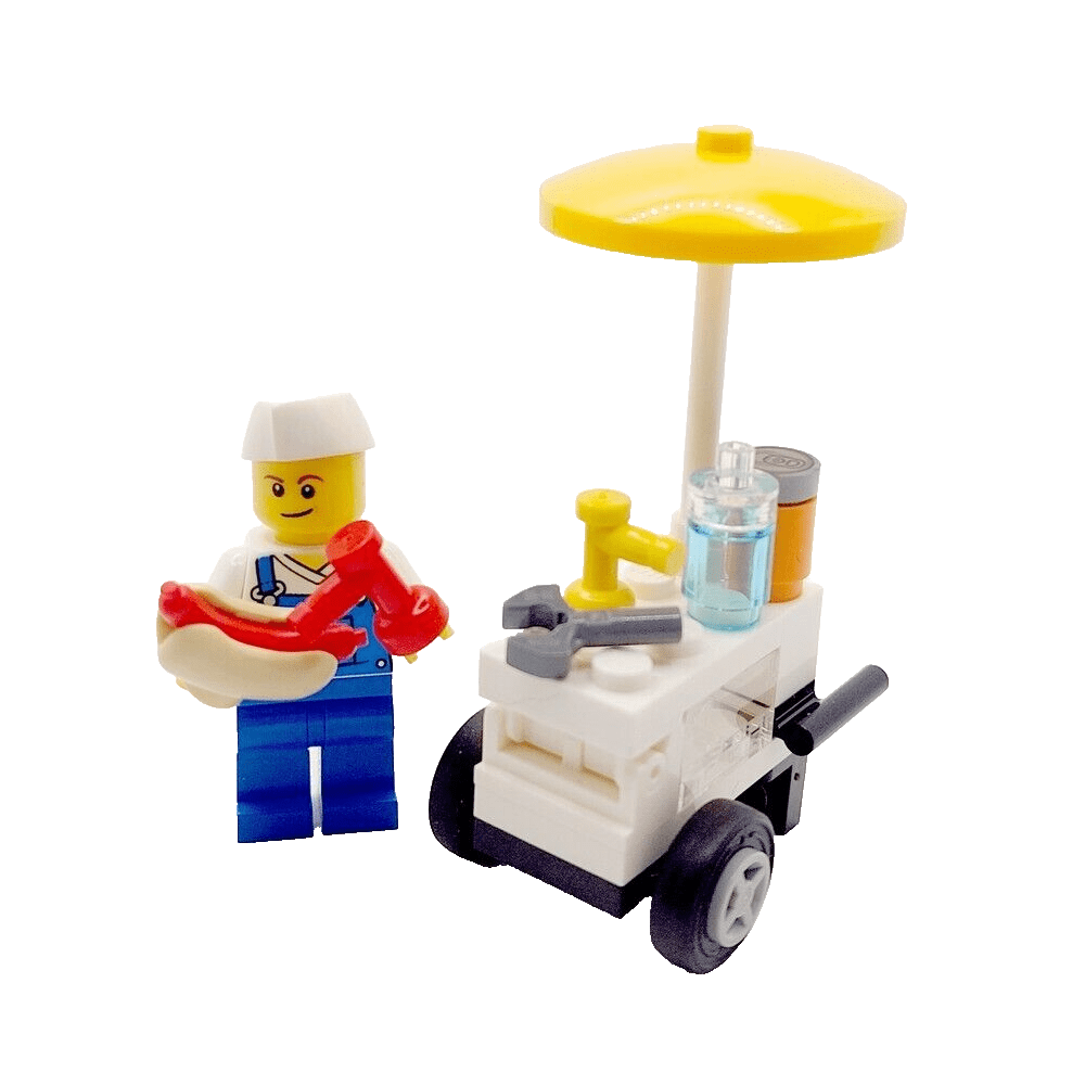 LEGO Hot Dog Vendor Gift Food Stand Cart & Chef Cook Minifigure Funfair ...
