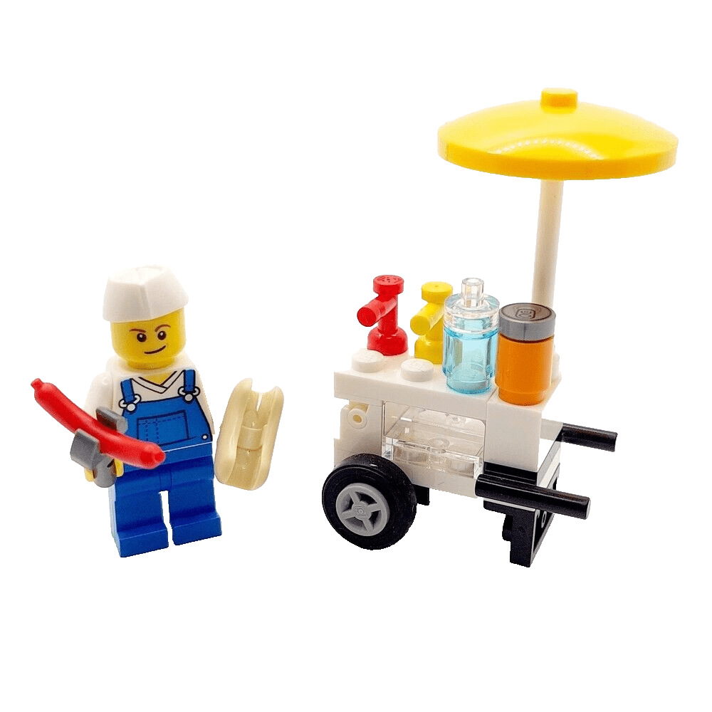 LEGO Hot Dog Vendor Gift Food Stand Cart & Chef Cook Minifigure Funfair ...