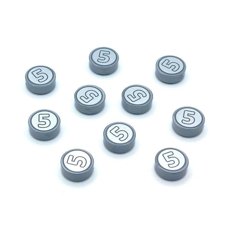 LEGO Parts 10x Silver Coin 5 Print 1x1 Minifigure Money Tiles 98138pb174