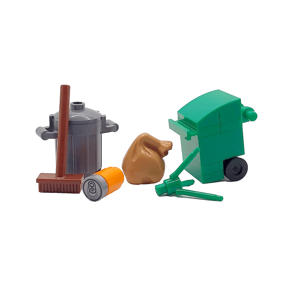 LEGO Trash Can & Wheelie Bin Rubbish Sack Garbage Minifigure Scale ...