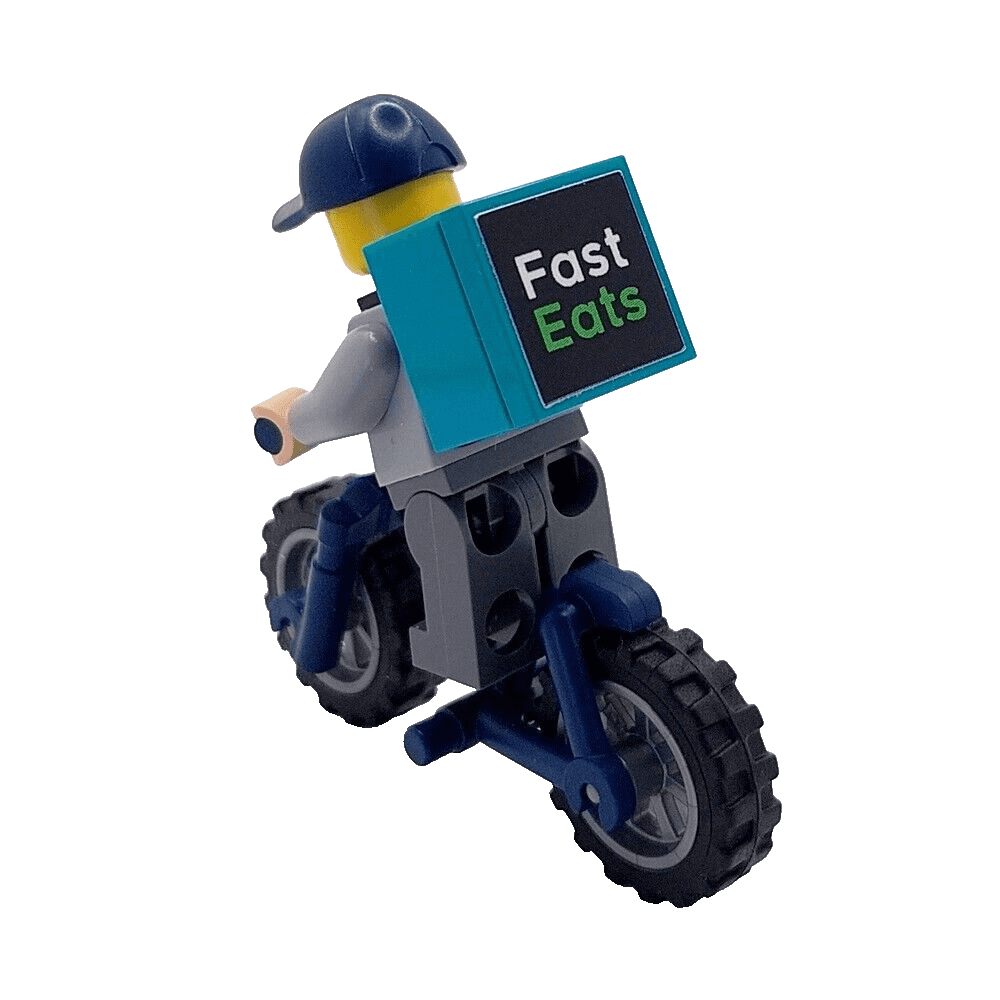 LEGO Uber Rider Gift Food Pizza Delivery Male Minifigure Cap Mountain ...