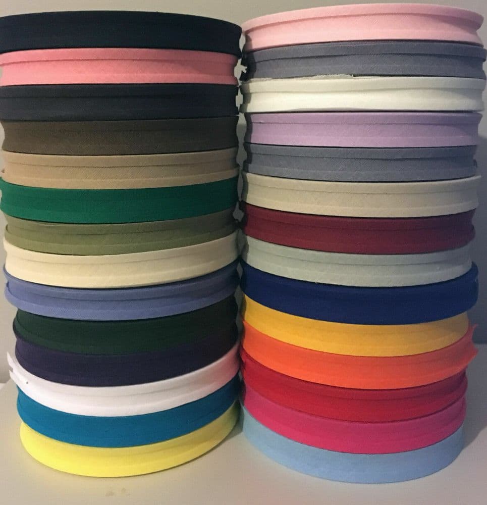 16MM 5/8 inch COTTON BIAS BINDING TAPE VARIOUS COLOURS/LENGTHS UK STOCK