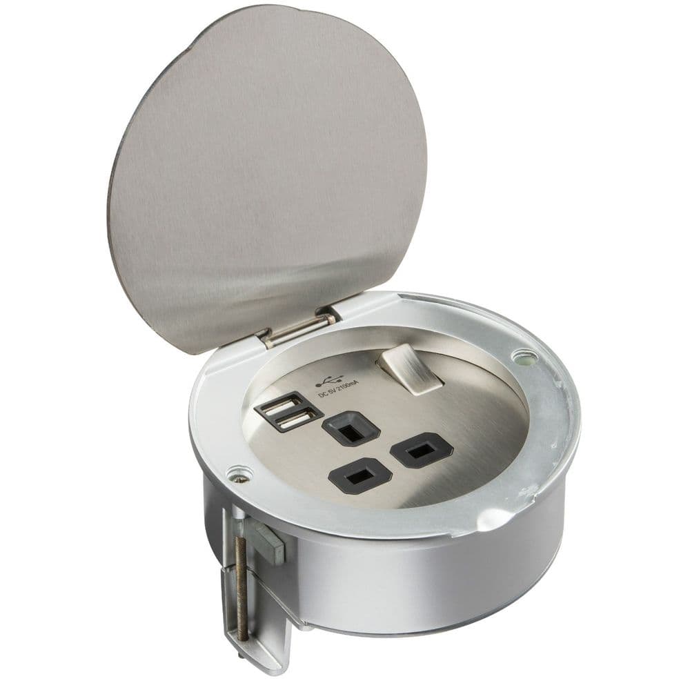 13A 1G RECESSED SOCKET WITH USB CHARGER PORTS kitchen worktop desk flush