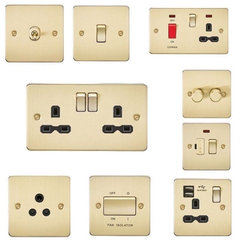 FP brushed BRASS flat plate slim socket switch toggle USB spur cooker ...