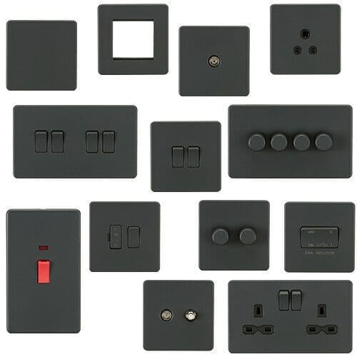 SCREWLESS ANTHRACITE FLAT PLATE SLIMLINE SOCKET USB SPUR SWITCH