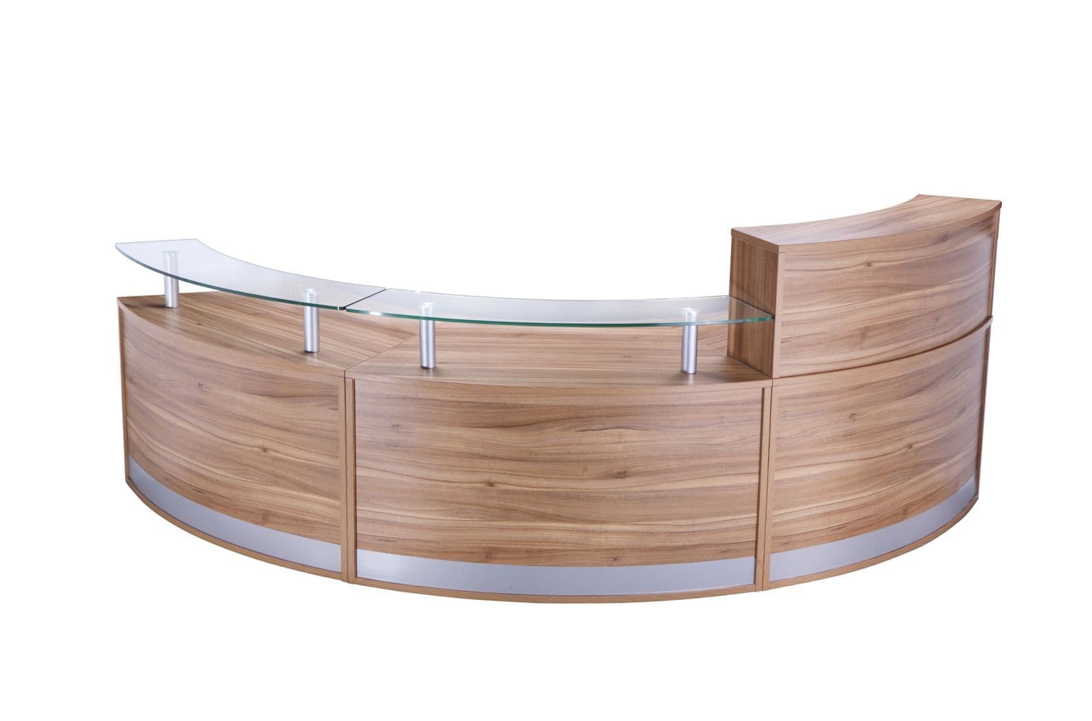 Curved Reception Counter Dual Heights Three Sections 872mm Two Glass ...