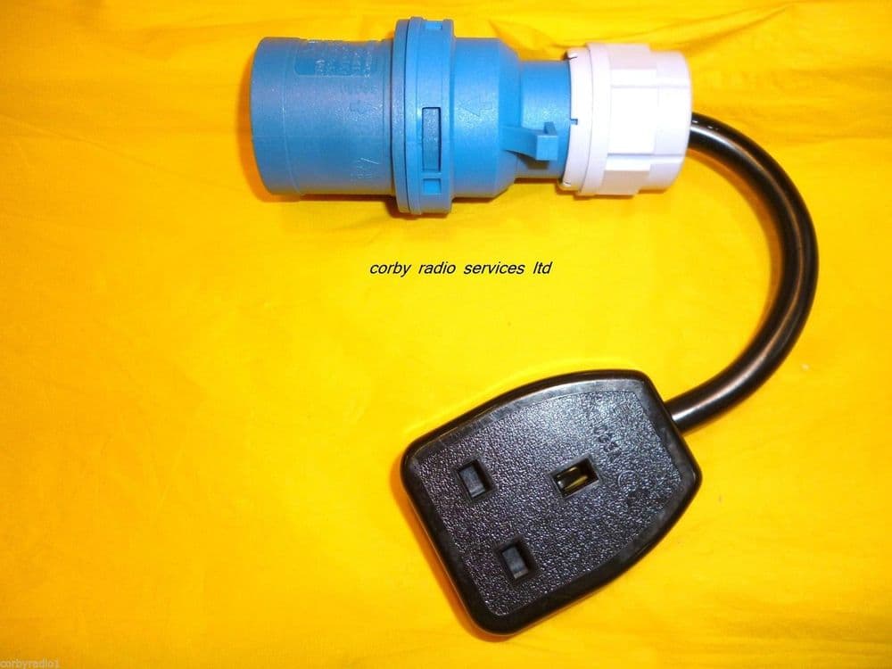 CARAVAN ADAPTER 3 PIN UK SOCKET TO 3 PIN BLUE PLUG WATERPROOF SHORT