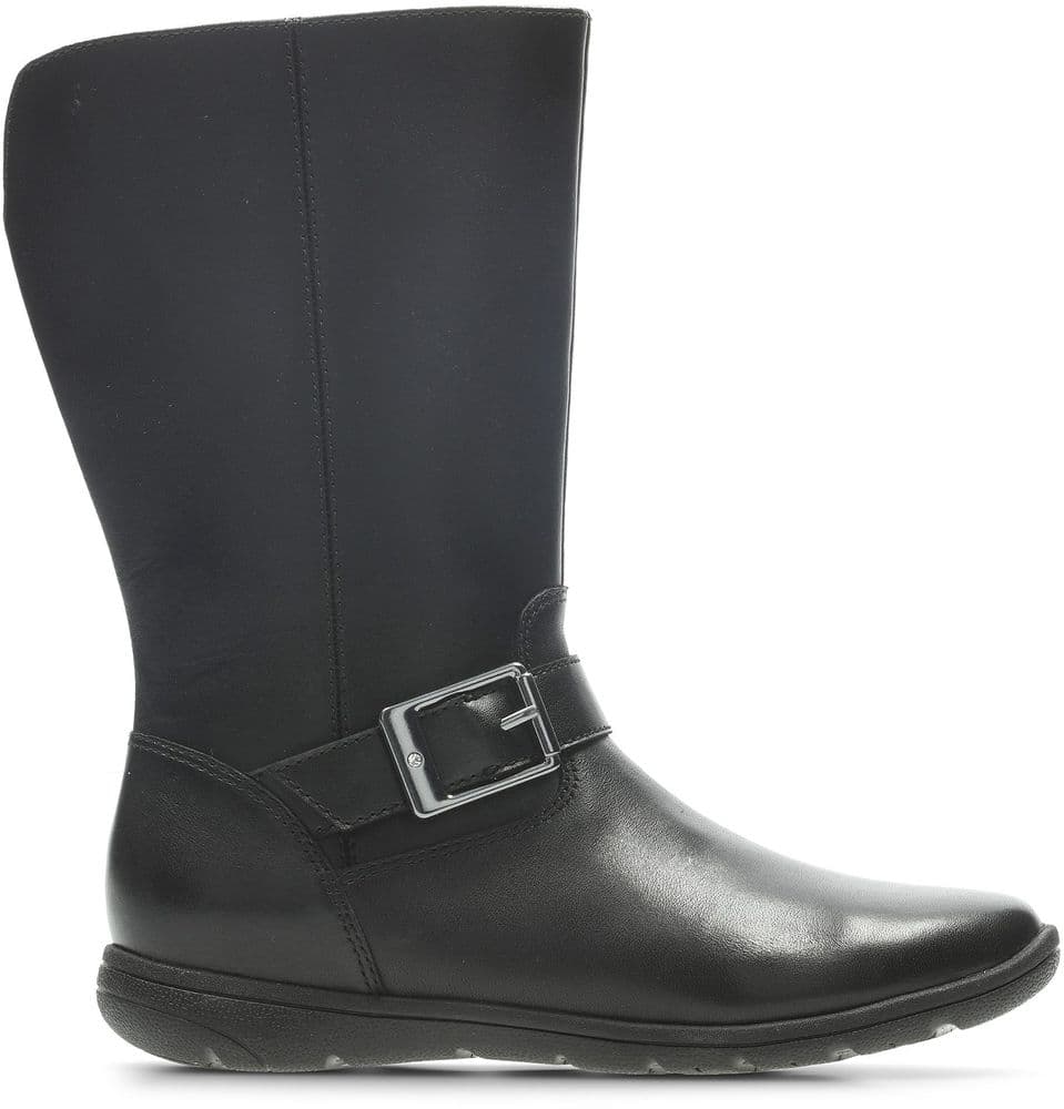 Clarks Girls Boot - Venture Moon Kid Black Leather
