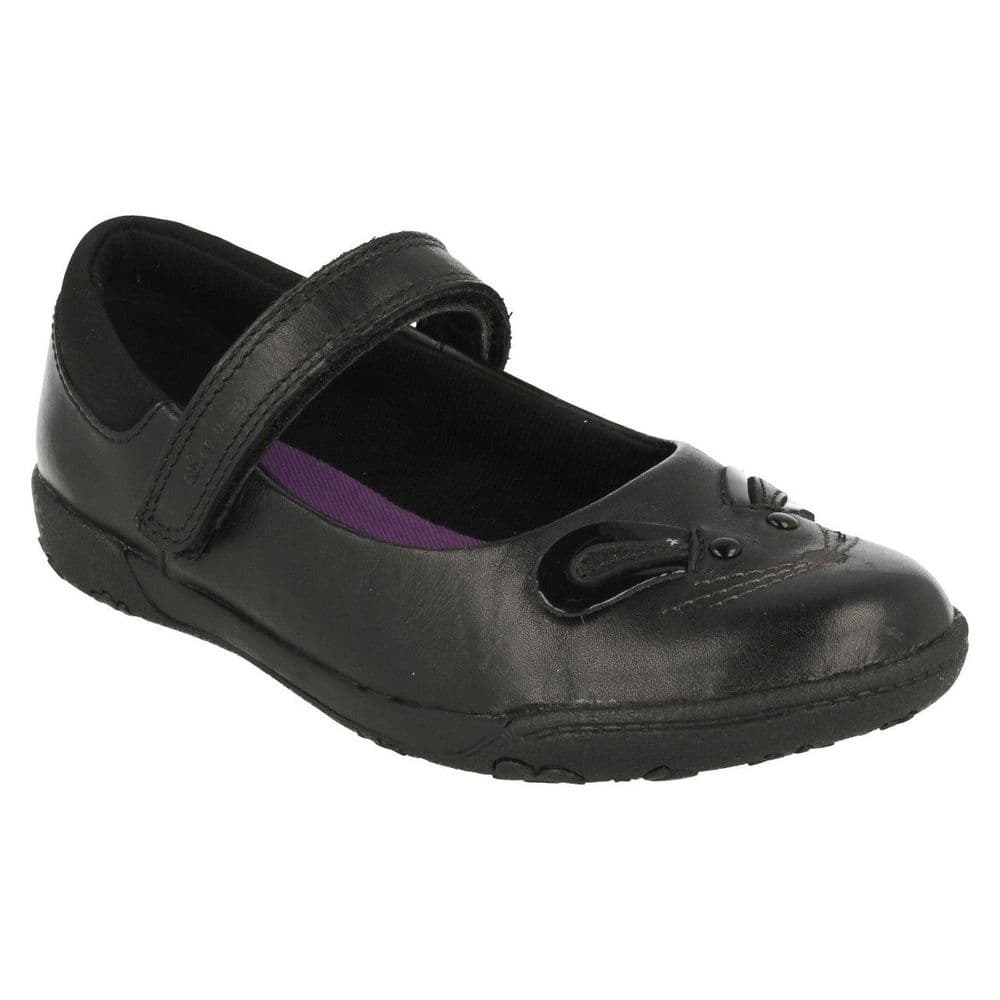 Clarks Girls School Shoes - Nibbles Bee Black Leather