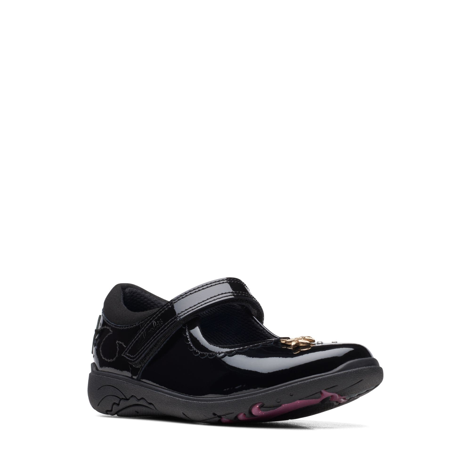 Clarks Girls School Shoes Relda Sea - Black Patent