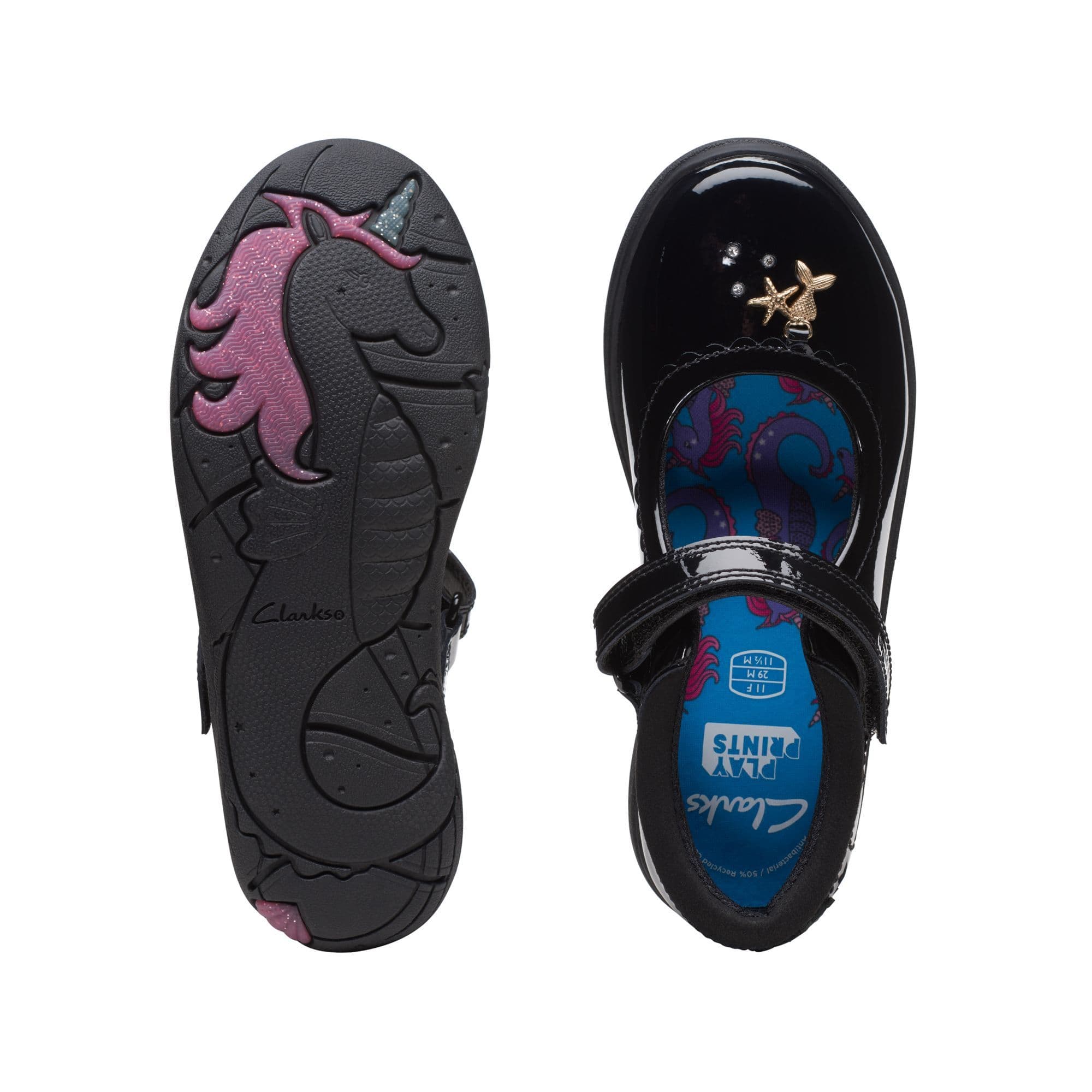Clarks Girls School Shoes Relda Sea - Black Patent