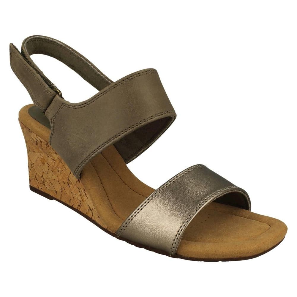 Clarks Kyarra Faye Women s Leather Wedge Sandal - Olive D
