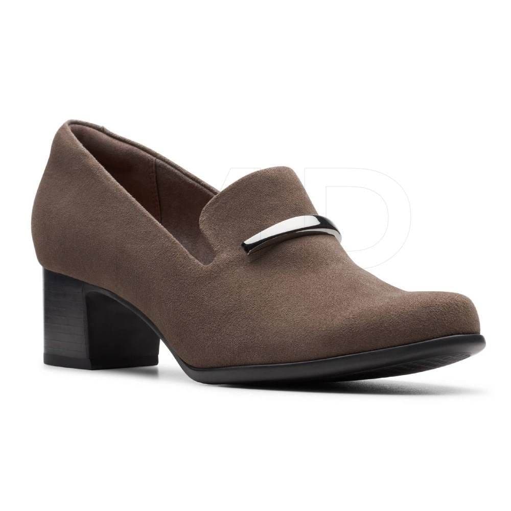 Clarks Un Damson Lane Women s Wide Fitting Block Heel Shoe - Taupe Suede E