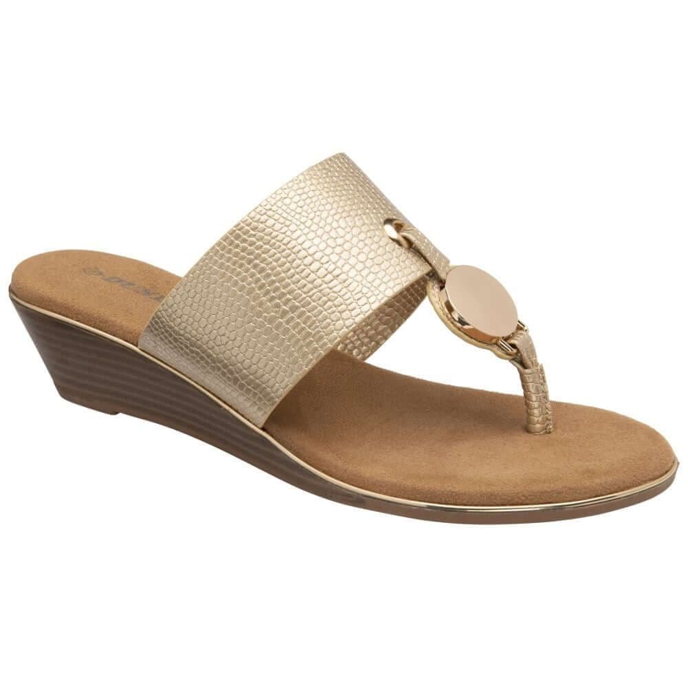 Dunlop Terasa Women s Toe Post Wedge Sandal - Light Gold