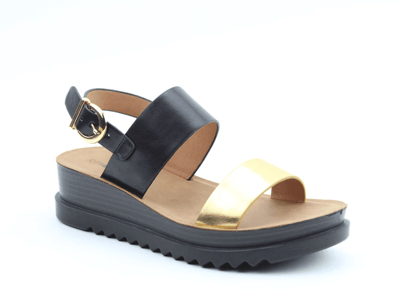 Heavenly Feet Pecan Women s Sandals - Black/Gold
