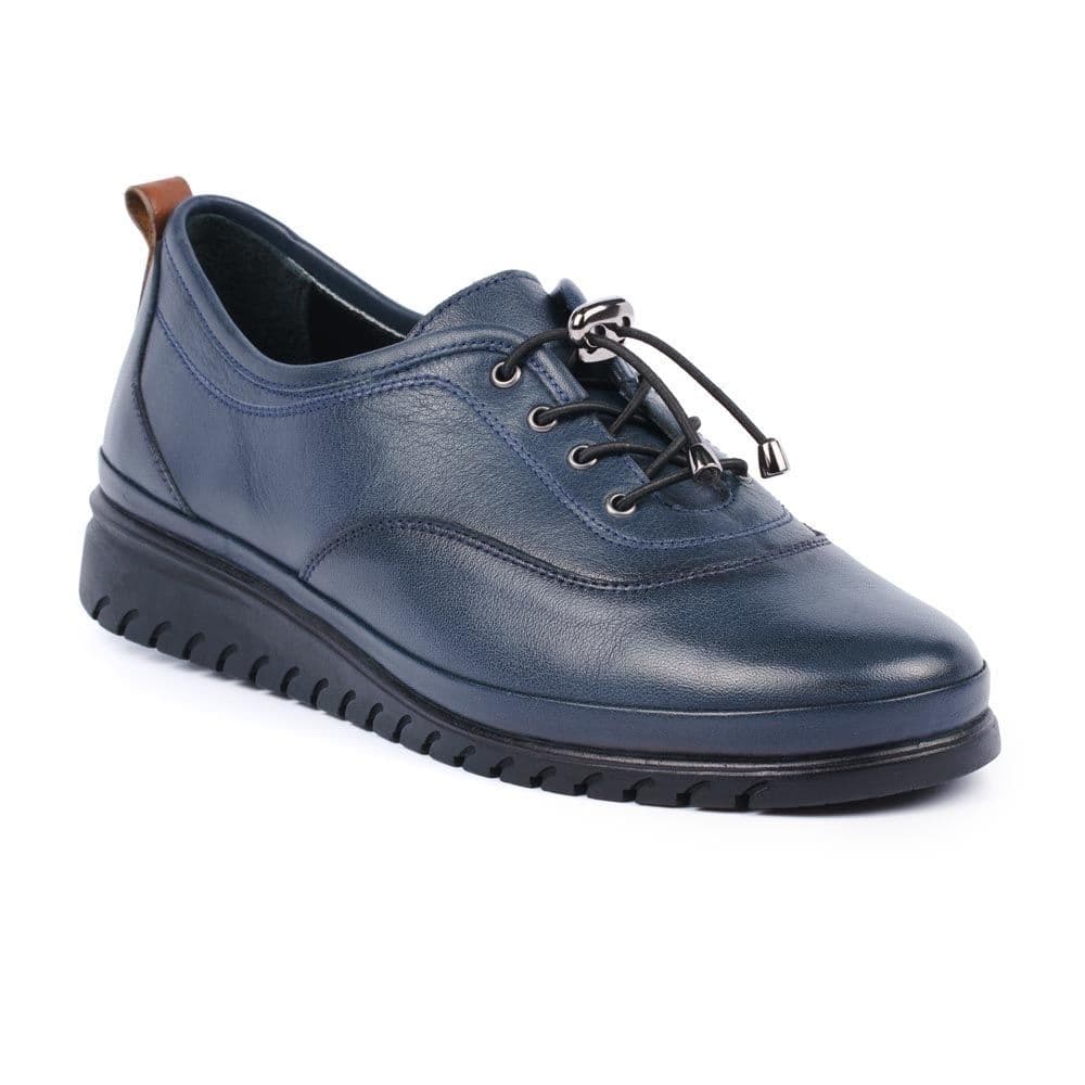 Lunar FLE106 Women s Leather Lace-Up Toggle Shoe - Navy Blue