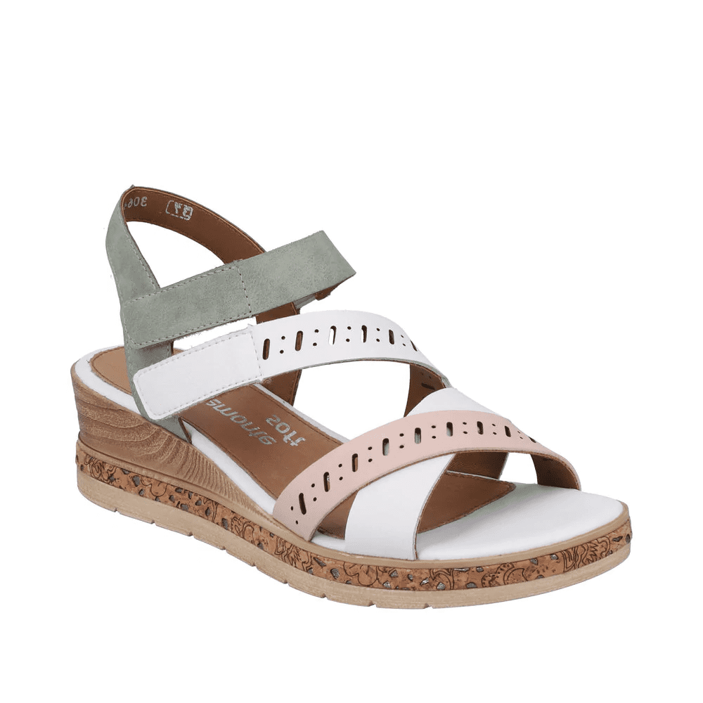 Remonte D3064-80 Women s Leather Wedge Sandals - White Combi