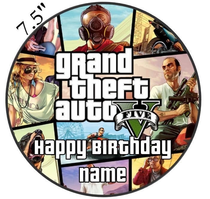 Rockstar Games Grand Theft Auto V GTA5 - Pre Cut Personalised Icing Topper